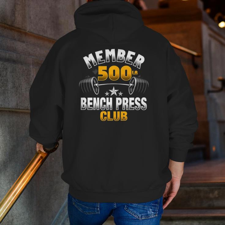 500 Pound Bench Press Club Zip Up Hoodie Back Print | Mazezy AU