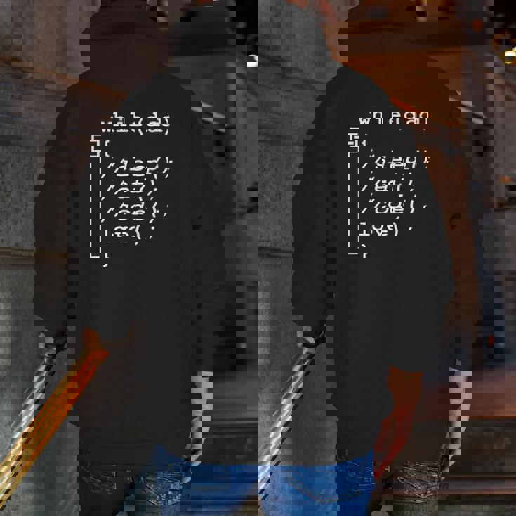 Programmer Dad Sleep Eat Code Father's Day Zip Up Hoodie Back Print | Mazezy