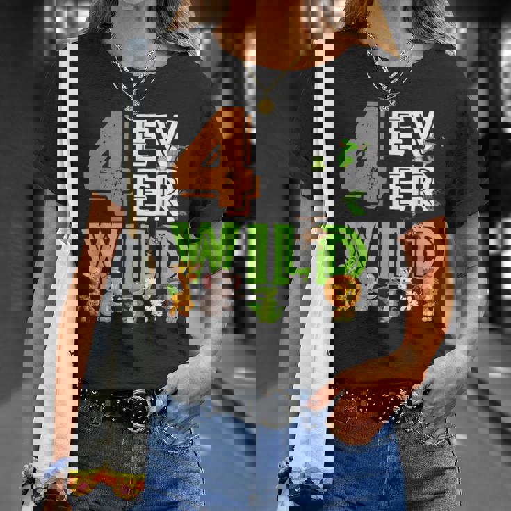 4 Ever Wild Birthday Decorations Boy Zoo 4Th Birthday Party T-Shirt - Seseable