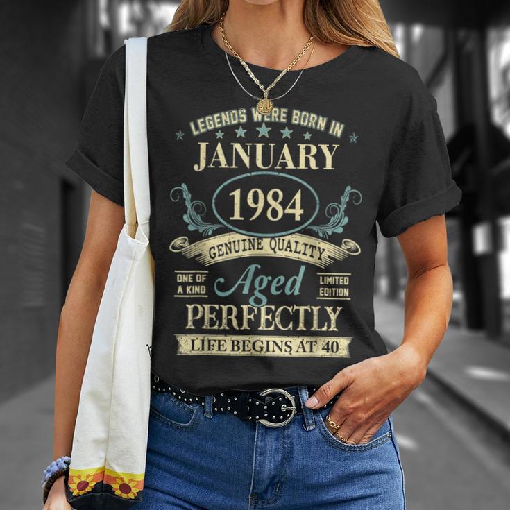 40 Yrs Old 40Th Birthday Legends Born In January 1984 T-Shirt | Mazezy