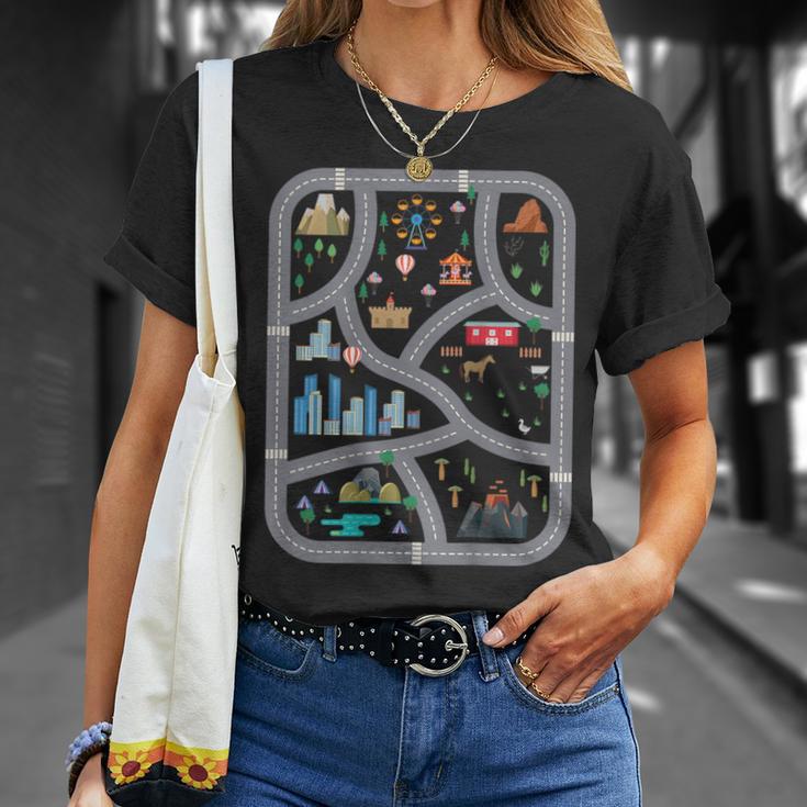 Cool Playmat Race Car Track On Back Dad Race Car Mat T-Shirt | Mazezy
