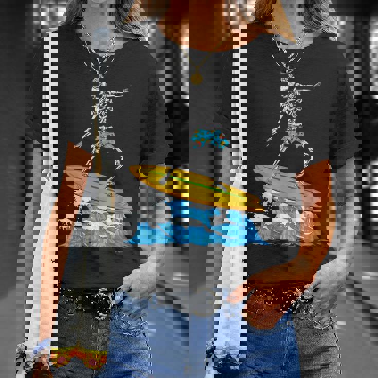 Cool Surfing Skeleton Surfer Surfboard Lovers T-Shirt | Mazezy