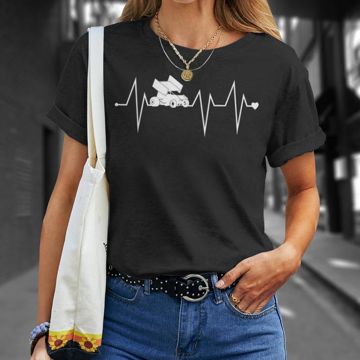 Sprint Car Racing Racer Heartbeat Heart Pulse Rate Ekg T-Shirt - Monsterry