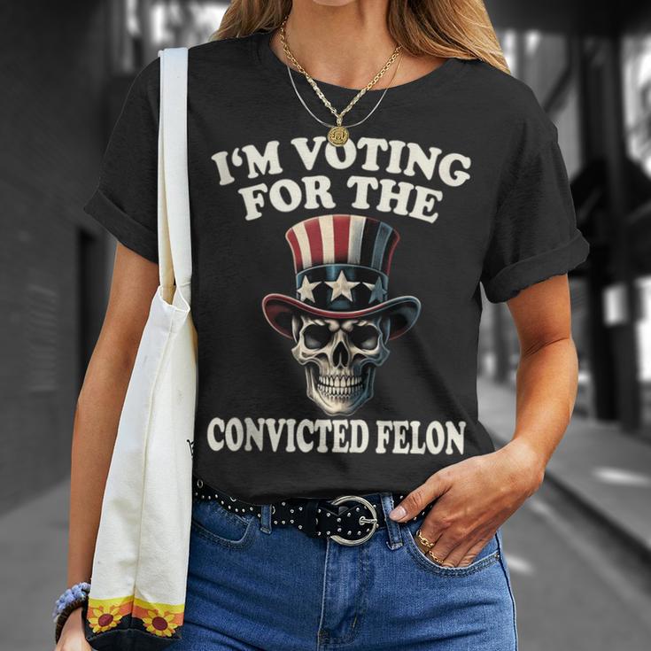 I'm Voting For The Convicted Felon Skull Pro Trump Usa Flag T-Shirt ...