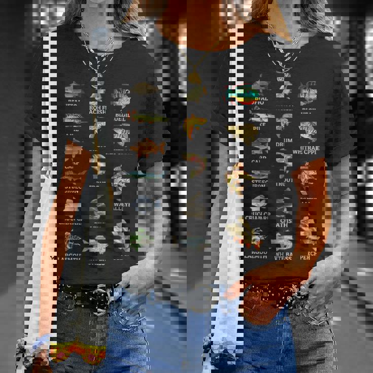 Types Of Freshwater Fish Species Fishing Fisherman Anglers T-Shirt ...