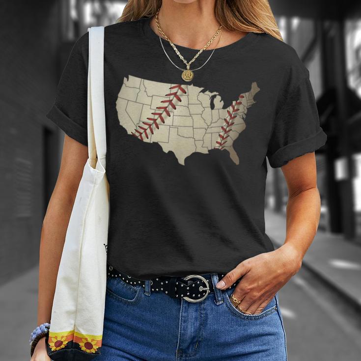 Vintage America Baseball Team Us Country Ball Map Merica Fan T-Shirt ...