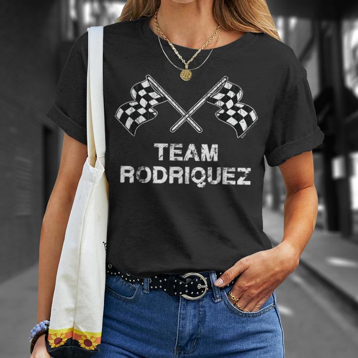 Vintage Team Rodriquez Family Name Checkered Flag Racing T-Shirt - Seseable
