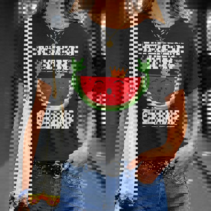 Watermelon Eating Champ Melon Contest Competition T-Shirt - Monsterry