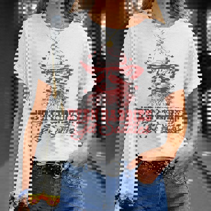 Even Baddies Get Saddies Cowboy Raccoon Meme Western T-Shirt - Monsterry AU