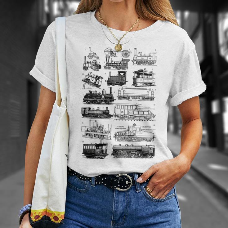 Steam Engine Train Steam Train Locomotive Vintage Chart T-Shirt - Monsterry