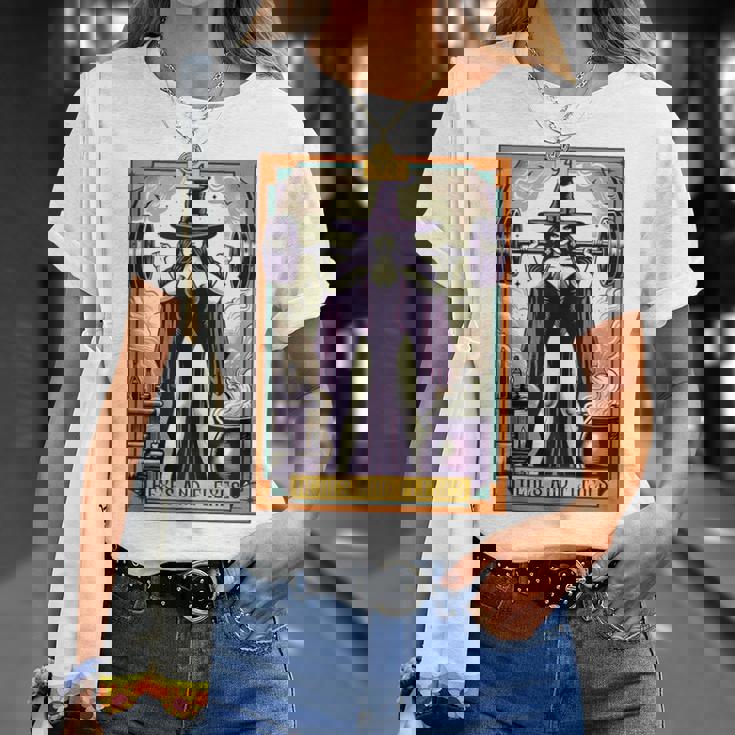 Witch Workout Fitness Deadlifting Hexes & Flexes Tarot Card T-Shirt ...