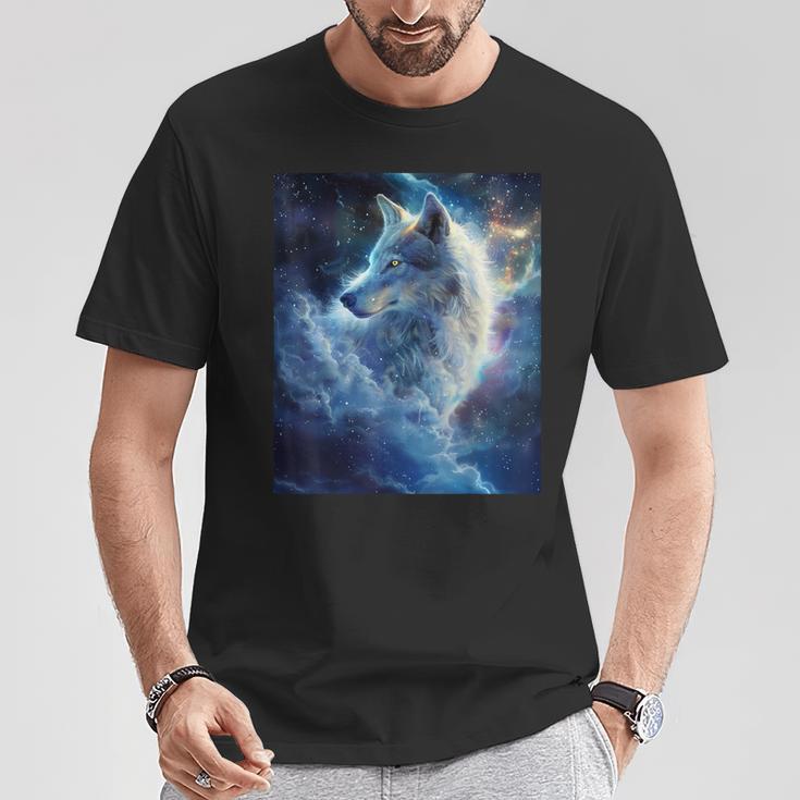 Alpha Galaxy Wolf Dark Fantasy Space Graphic Wolf Lovers T-Shirt - Seseable