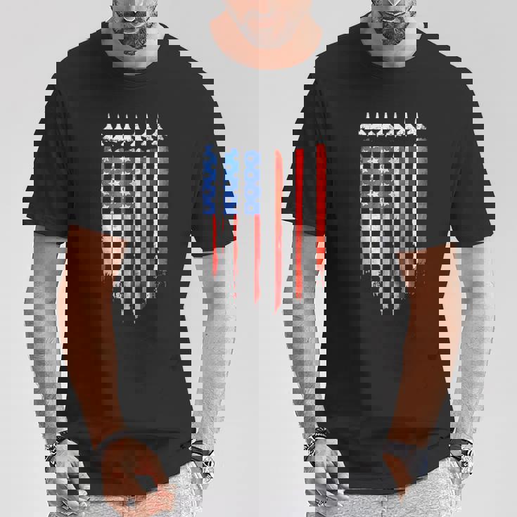 American Flag Usa Fighter Jet Patriot F16 Formation T-Shirt - Monsterry