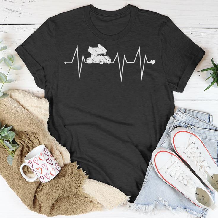 Sprint Car Racing Racer Heartbeat Heart Pulse Rate Ekg T-Shirt - Monsterry