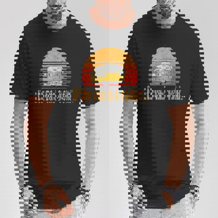 Retro Camper Sunset If The Van Is Rockin' Graphic T-Shirt - Monsterry