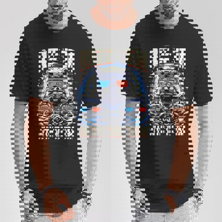 Rizz Em With The Tism Retro Vintage Raccoon Meme Autism T-Shirt - Monsterry
