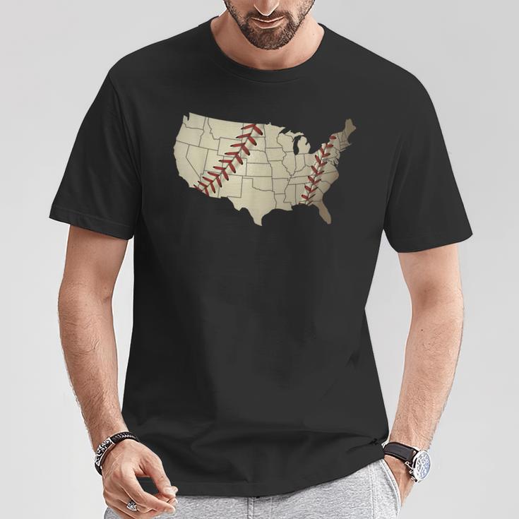 Vintage America Baseball Team Us Country Ball Map Merica Fan T-Shirt ...