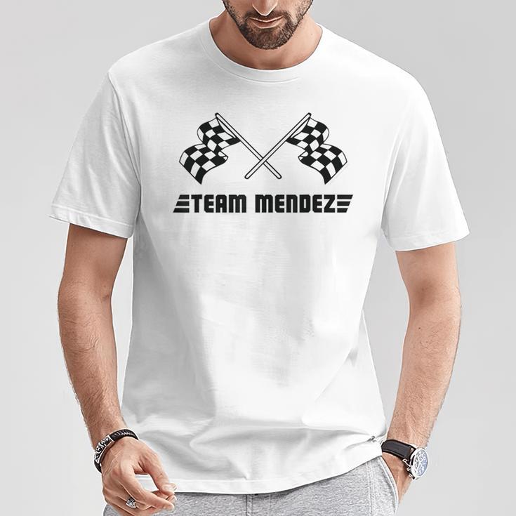 Team Mendez Family Name Checkered Flag Racing T-Shirt - Seseable