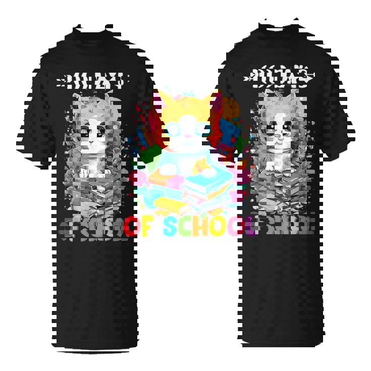 100Th Day Of School Cute Cat Kitty 100 Days Smarter T-Shirt | Mazezy