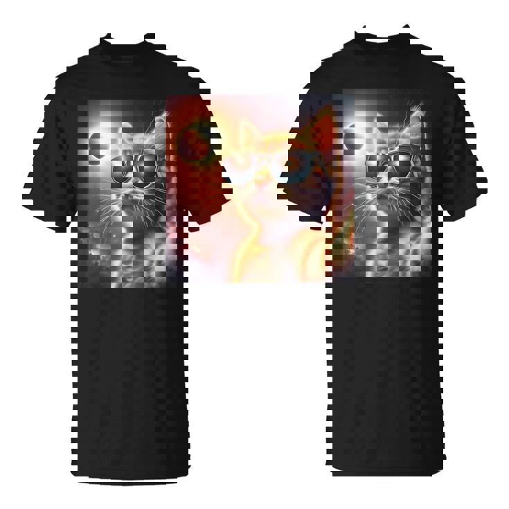 2024 Total Solar Eclipse Cat Taking Selfie Wearing Glasses T-Shirt | Mazezy