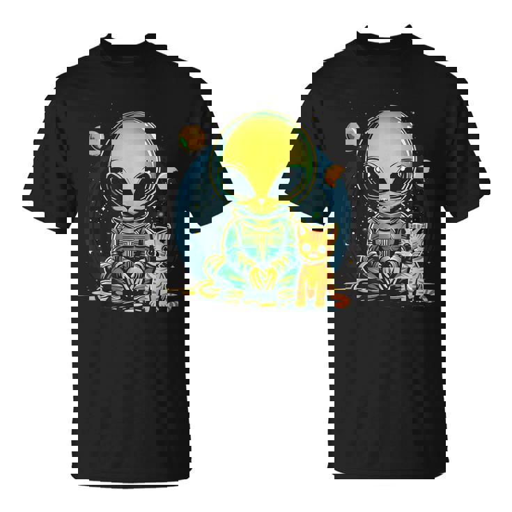 Alien And Cat Cat Selfie With Alien Vintage Ufo T-Shirt | Mazezy