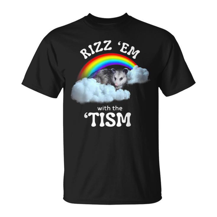 Autism Rizz Em With The Tism Meme Autistic Opossum Men's T-shirt Back ...
