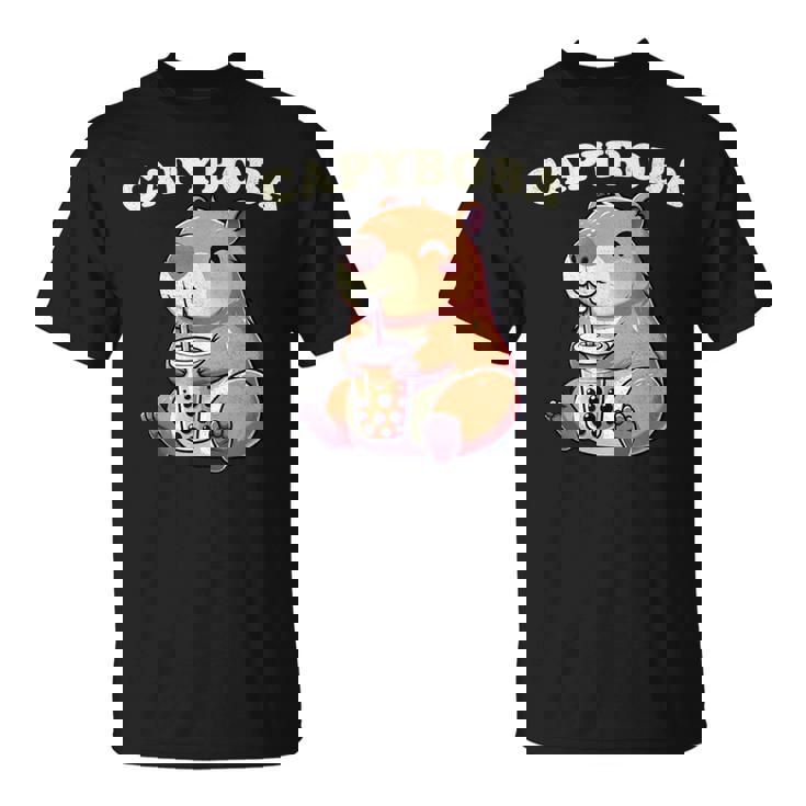 Capybara Capybara Rodent Capyboba Boba Milk Tea T-Shirt - Seseable