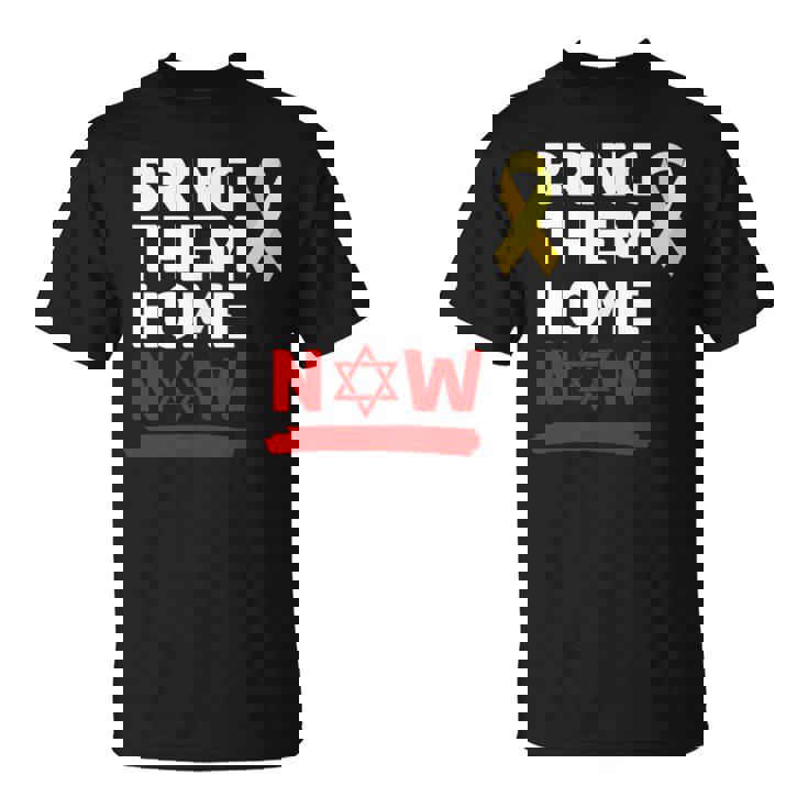 Israel Yellow Ribbon Symbol Bring Them Back Home Now T-Shirt | Mazezy