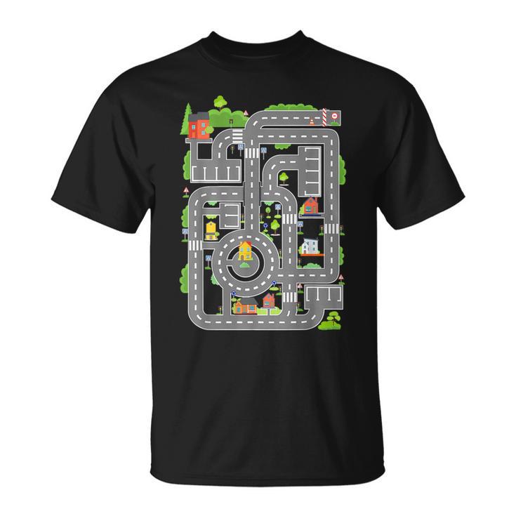 Play Cars On Dads Back Play Mat Car Race Track On Back T-Shirt | Mazezy