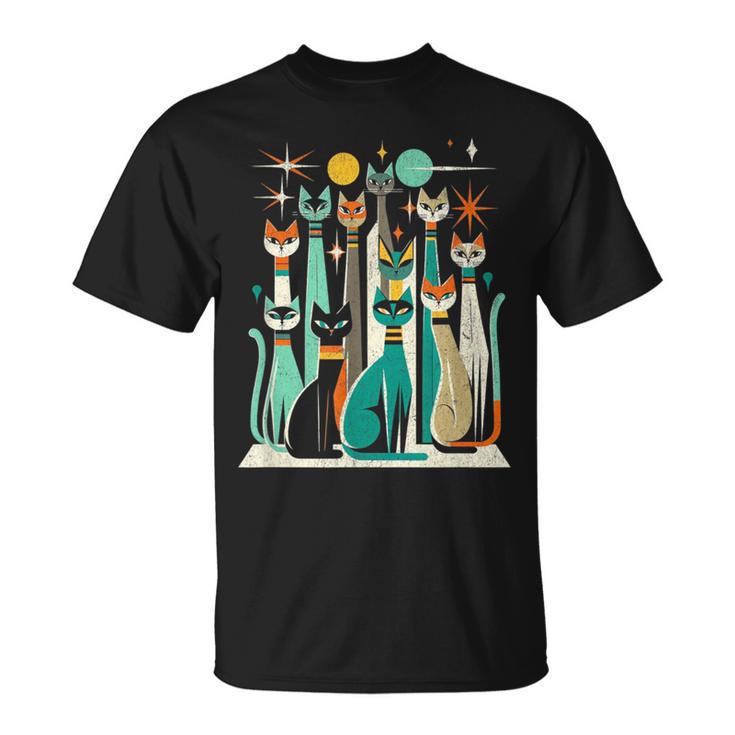 Vintage Retro Mid-Century Long Neck Cats 50S 60S Style Men's T-shirt ...
