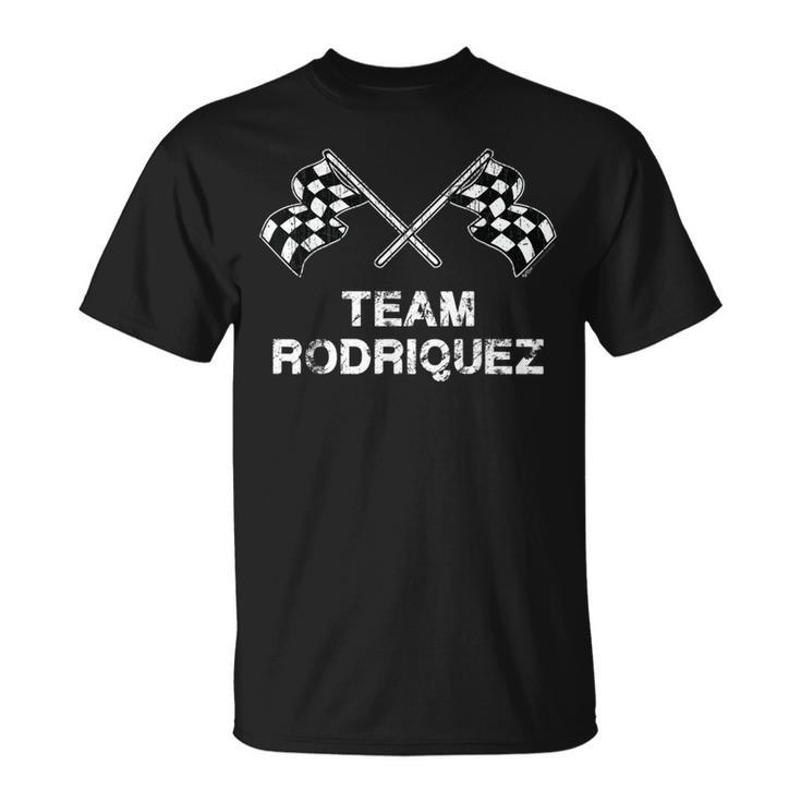 Vintage Team Rodriquez Family Name Checkered Flag Racing T-Shirt - Seseable