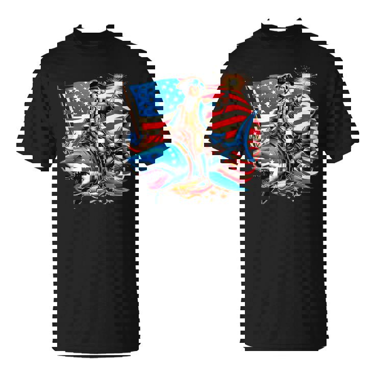 Washington Riding Shark July 4Th American Flag Sharks T-Shirt | Mazezy