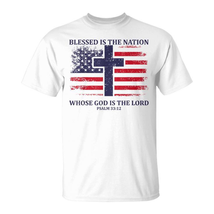 Blessed Is The Nation Whose God Is The Lord American Flag T-Shirt | Mazezy
