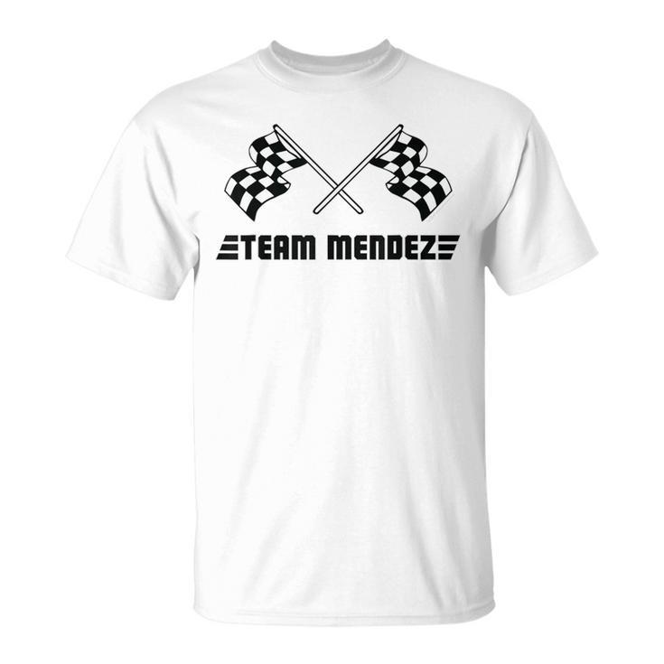 Team Mendez Family Name Checkered Flag Racing T-Shirt - Seseable