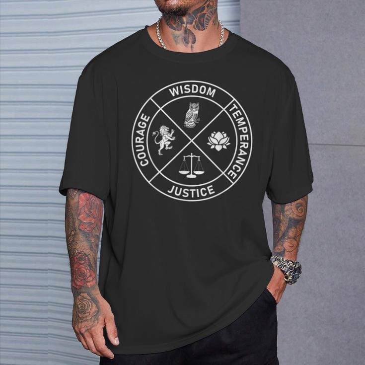 4 Stoic Virtues Wisdom Temperance Justice Courage Stoicism T-Shirt ...