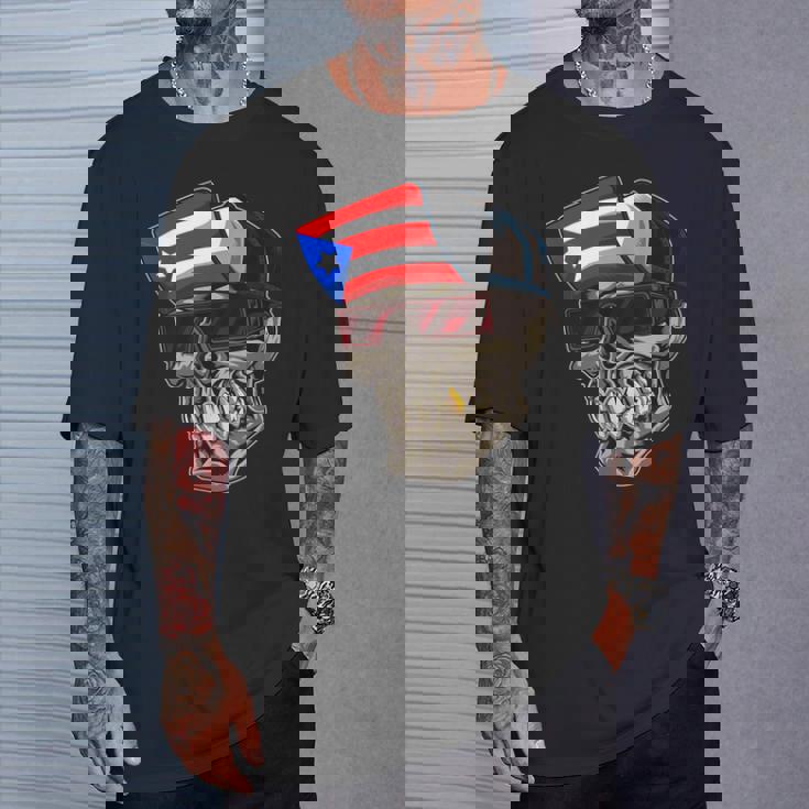 Cool Puerto Rican Skull With Cap And Puerto Rico Flag T-Shirt ...