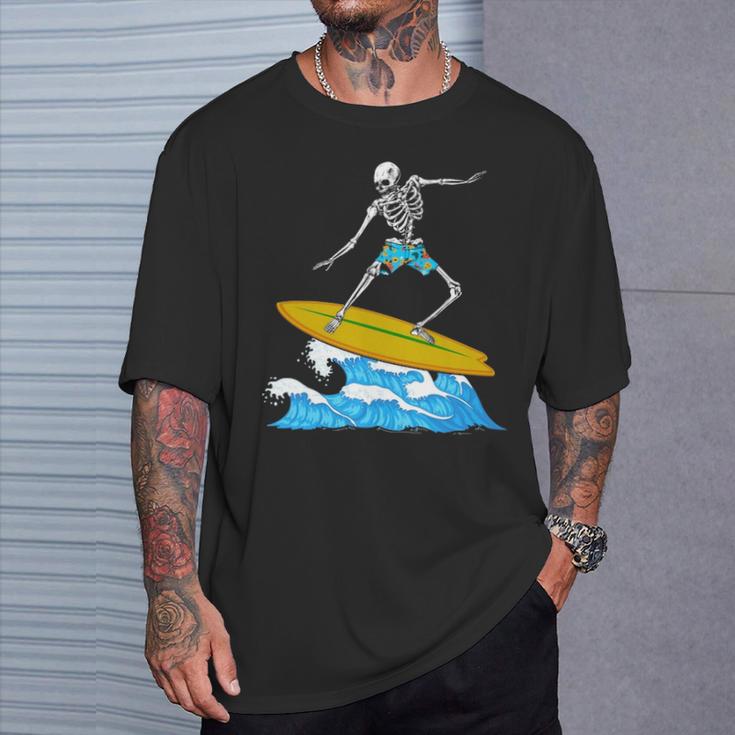 Cool Surfing Skeleton Surfer Surfboard Lovers T-Shirt | Mazezy