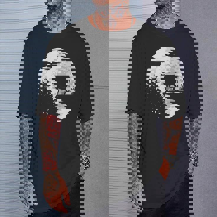 Cow Silhouette Night Sky Cow Meadow Farm Cows T-Shirt | Mazezy