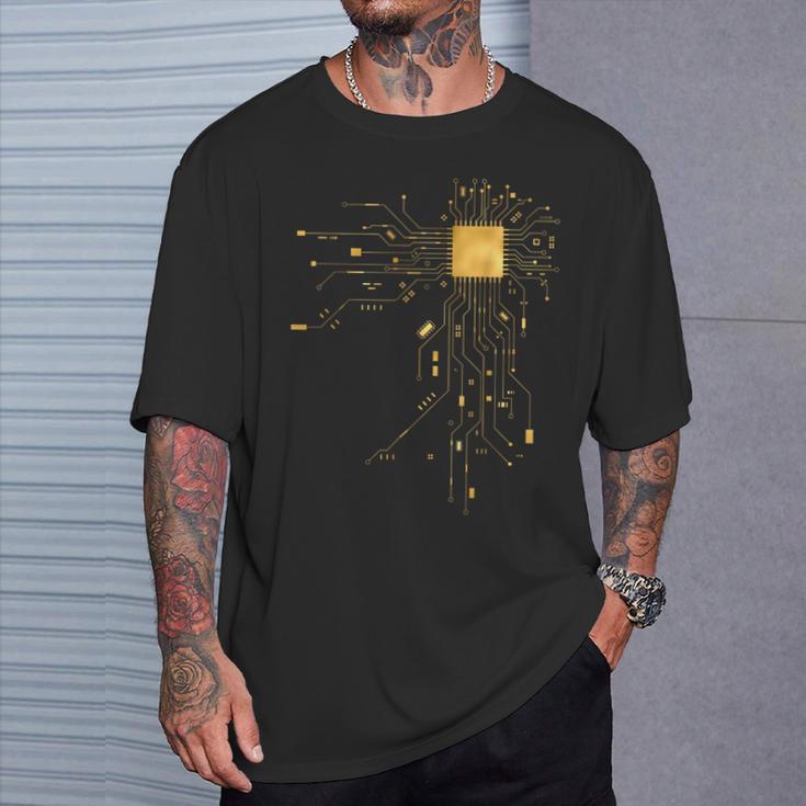 Cpu Corazón Procesador Placa De Circuito Dorado Gamer Heart Camiseta ...