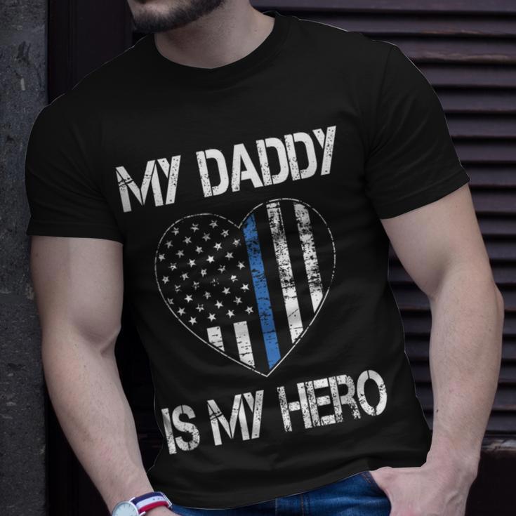 My Daddy Hero Thin Blue Line Us Flag Police Support T-Shirt - Monsterry