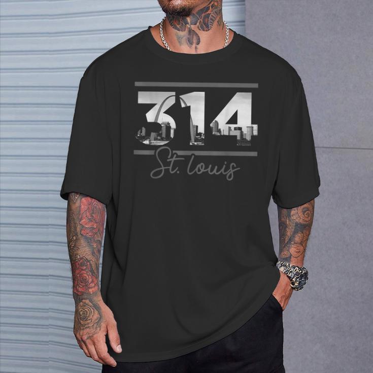 St Louis 314 Area Code Skyline Missouri Vintage T-Shirt - Seseable
