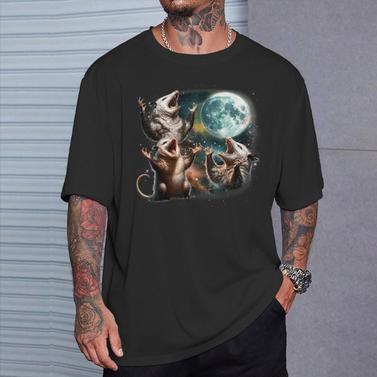 Three Opossum Moon 3 Possum Full Weird Magic Meme T-Shirt | Mazezy
