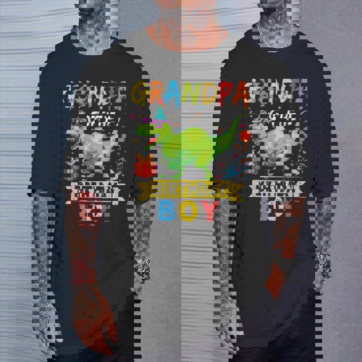 Grandpa Of The Birthday Boy T-Rex Rawr Dinosaur Birthday Boy T-Shirt - Monsterry