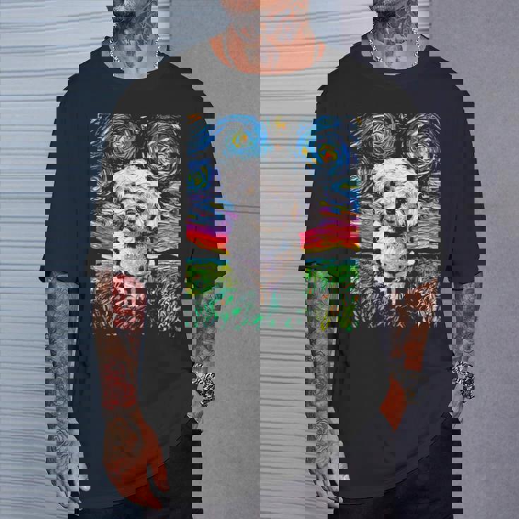 Maltipoo Starry Night White Maltese Poodle Dog Art By Aja T-Shirt | Mazezy