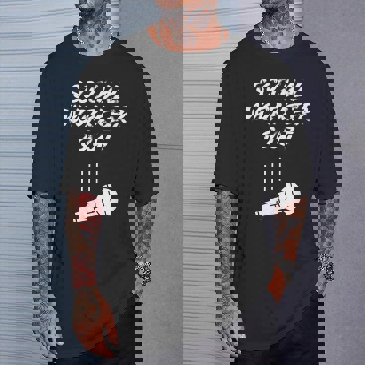 Retired Social Worker Out Retirement Mic Drop Retiring Quote T-Shirt ...