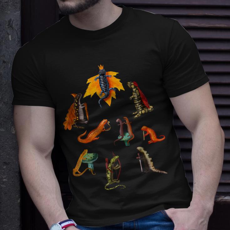 Salamanders And Newts In A Medieval Forest Kingdom T-Shirt - Monsterry