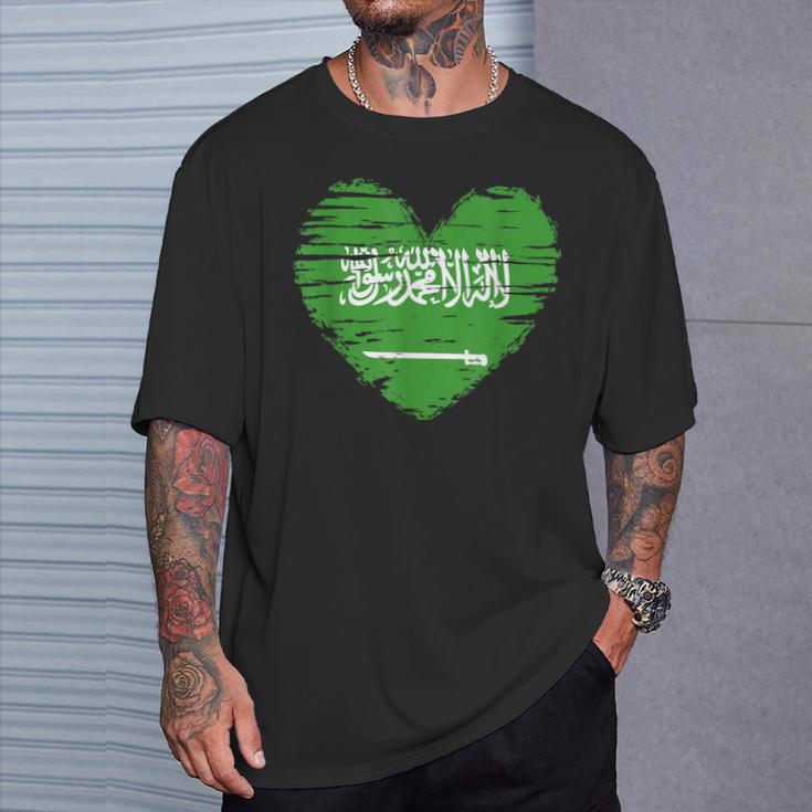 Saudi Arabia Heart Saudi Arabian Flag Ksa Pride T-Shirt - Monsterry