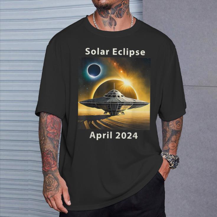 Solar Eclipse 2024 April Ufo Flying Saucer Spaceship 4824 T-Shirt | Mazezy