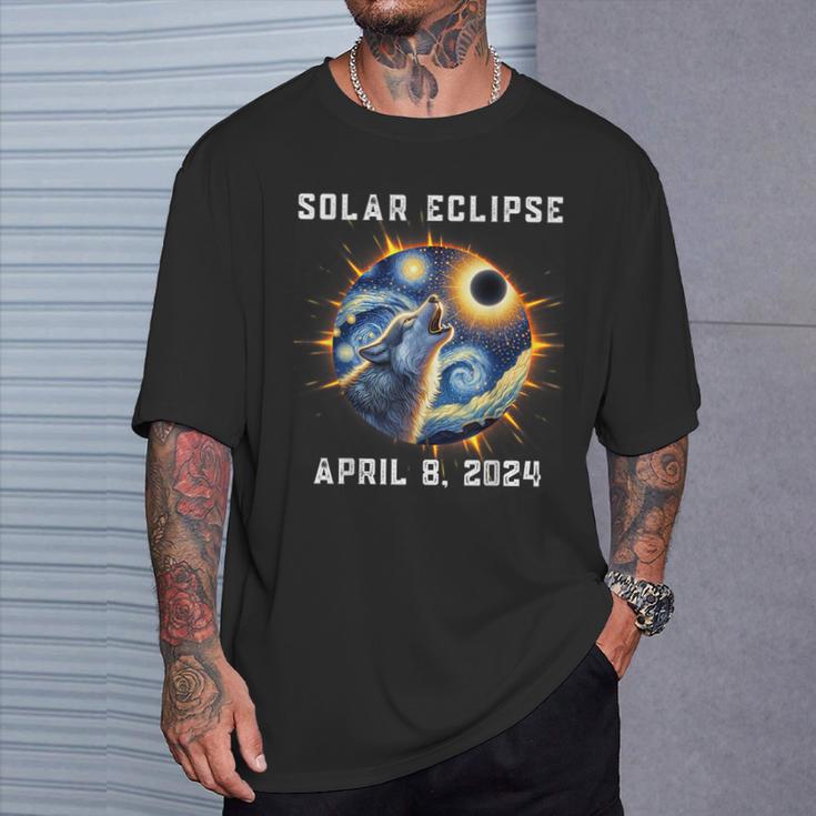 Wolf Fans Totality Solar Eclipse 2024 Wolf Howling Eclipse T-Shirt | Mazezy