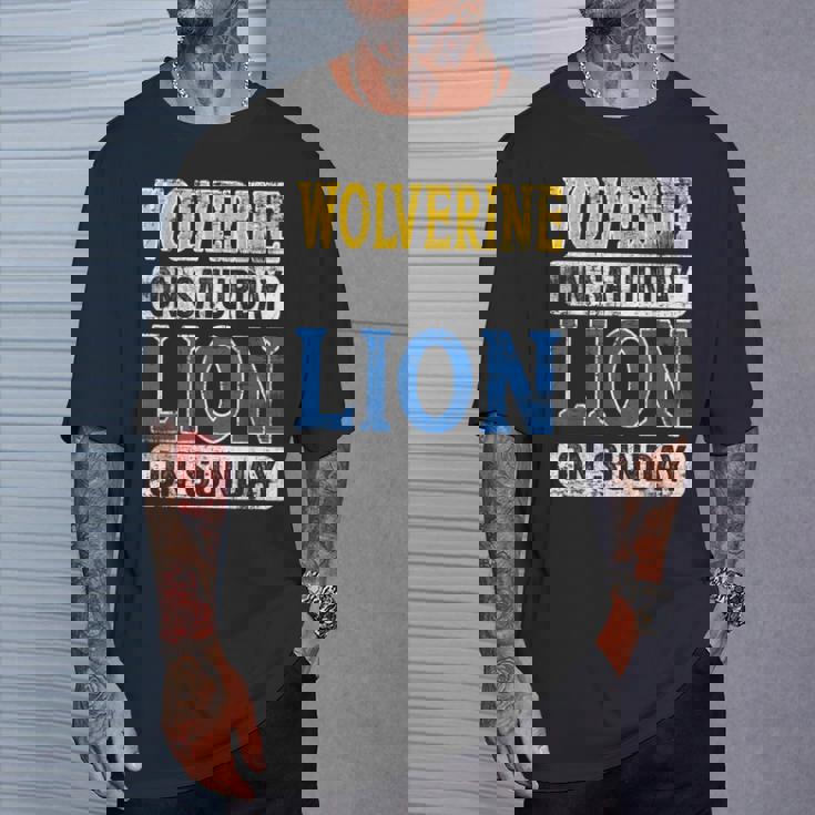 Wolverine On Saturday Lion On Sunday Detroit T-Shirt | Mazezy